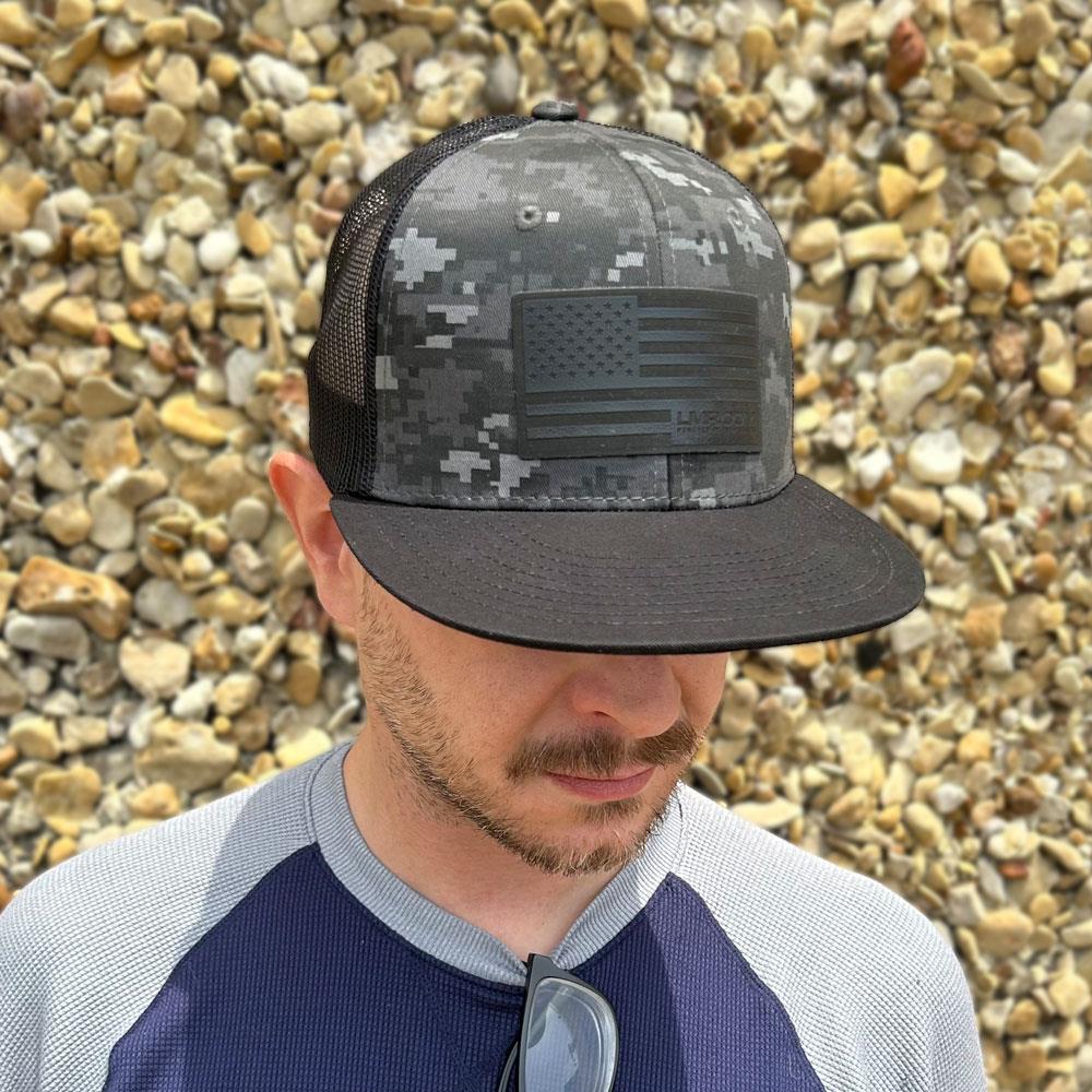 LMR USA Flag Snapback Hat - Stealth Black Camo - LMR