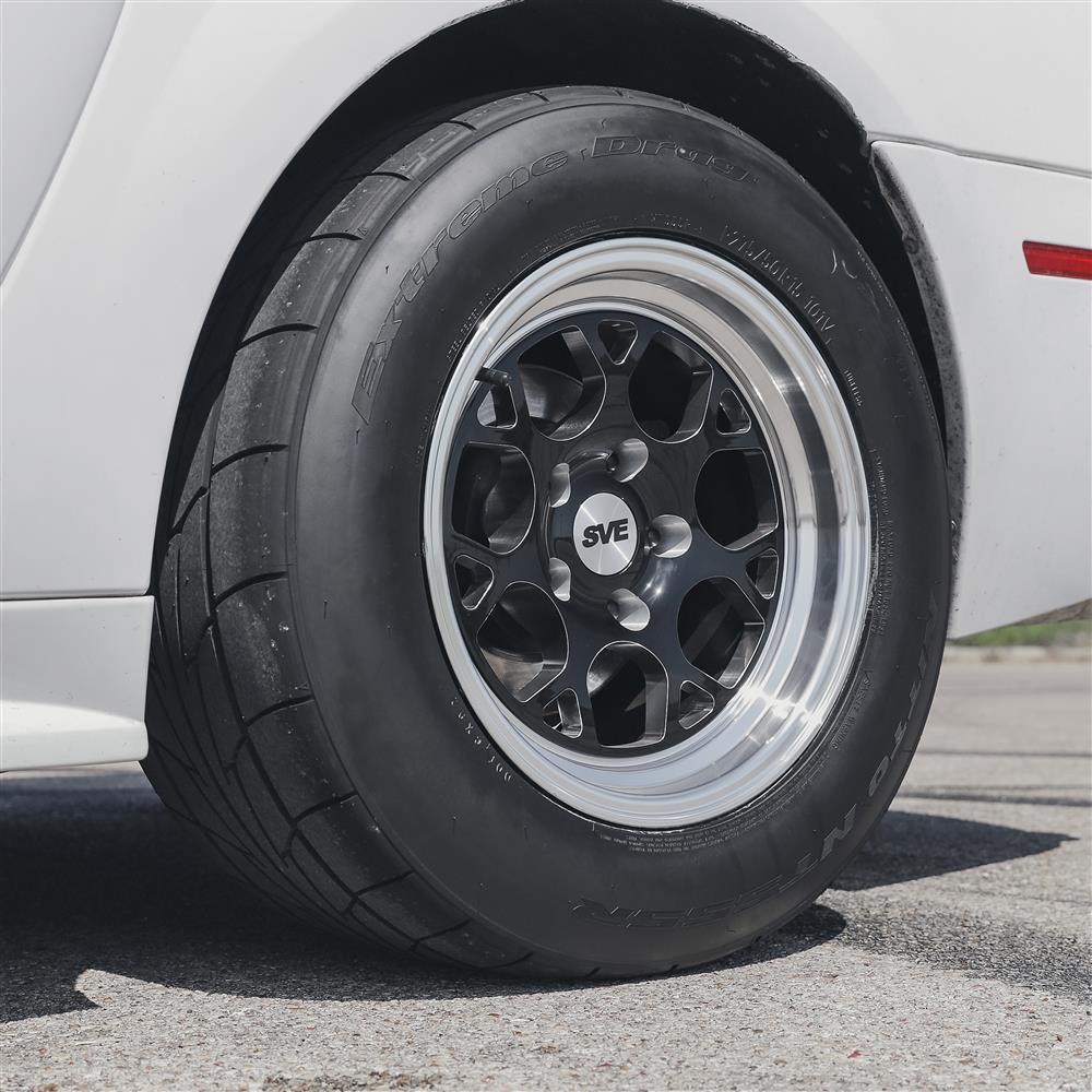 SVE Mustang Drag Comp Wheel & Tire Kit - 17x4.5 & 15x10 - Gloss Black ...