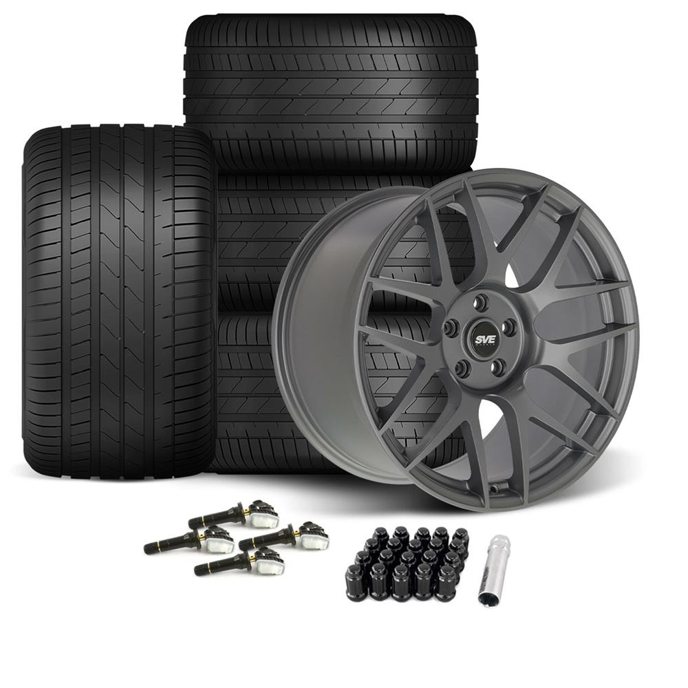 SVE Mustang R357 Wheel & Petlas Tire Kit - 19x10 - Gloss Graphite (15-23)